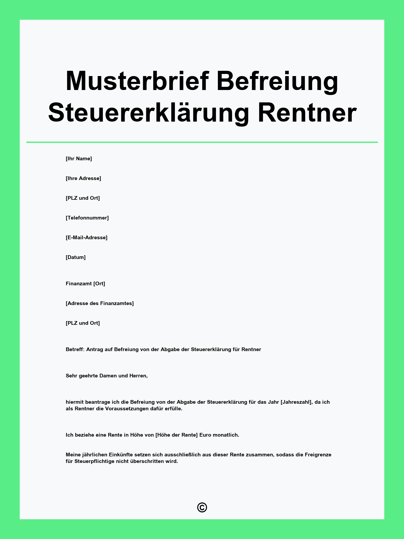 Musterbrief Befreiung Steuererklärung Rentner